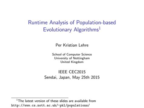 Runtime Analysis Of Population Based Evolutionary Algorithms Ppt