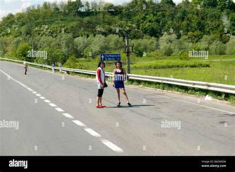 Prostitutes On Main Road Between Cluj Napoca And Tg Mures Romania Stock