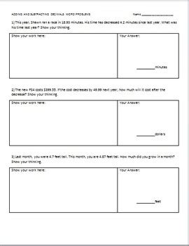 Adding And Subtracting Decimals Word Problems By John Cross TpT