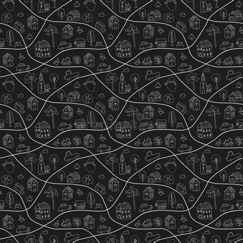 Cute City Map Seamless Pattern Cartoon Town Landscape Background Vector Illustration Stock