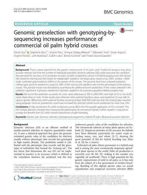 Pdf Genomic Preselection With Genotyping By Sequencing Increases Performance Of Commercial Oil