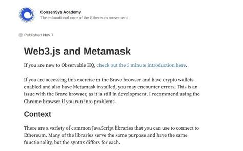 Web3js And Metamask Consensys Academy Observable