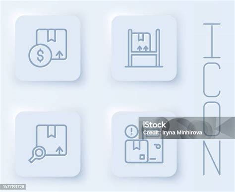 Set Baris Kotak Kardus Karton Interior Gudang Dengan Kotak Paket Pencarian Dan Layanan