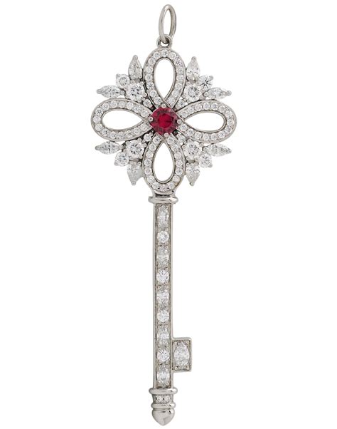 Tiffany And Co Diamond Ruby Platinum Quatrefoil Victoria Key Pendant