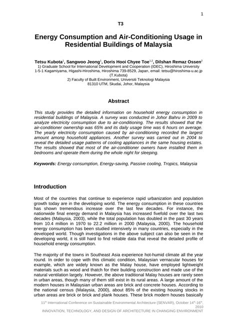Pdf Energy Consumption And Air Conditioning Usage In Residential Buildings Of Malaysia