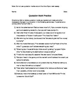 Grammar Quotation Marks Notes And Worksheet By Megan Altman TpT