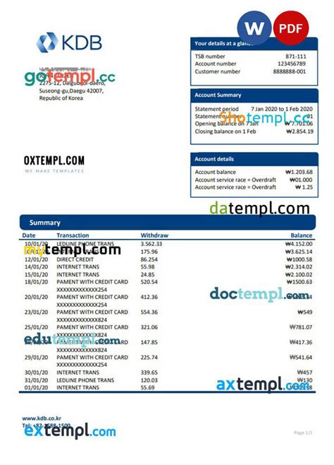 Doctempl South Korea Kdb Bank Proof Of Address Statement Template In Word And Pdf Format Page 1