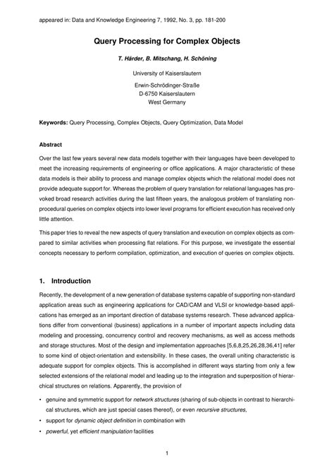 Pdf Query Processing For Complex Objects