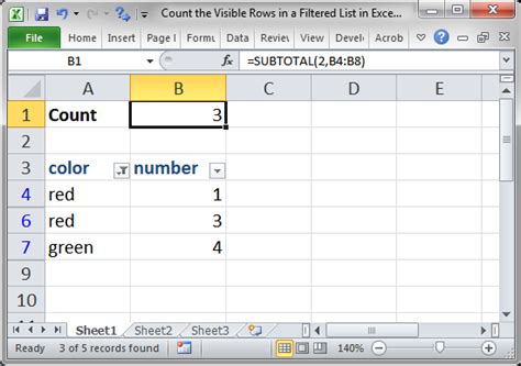 Count The Visible Rows In A Filtered List In Excel