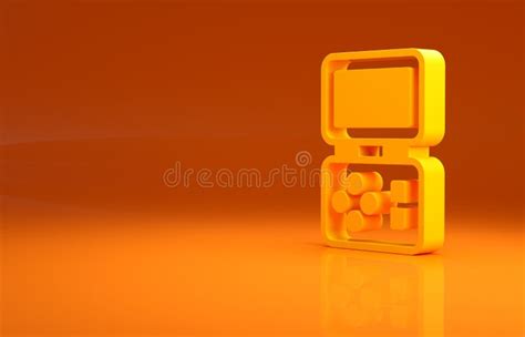 Yellow Portable Tetris Electronic Game Icon Isolated On Orange Background Vintage Style Pocket