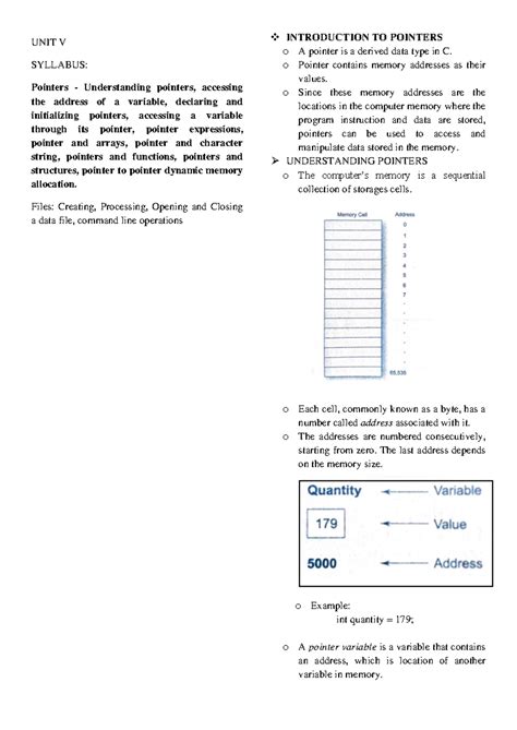 Problem Solving Using C 1 241115 091213 Unit V Syllabus Pointers Understanding Pointers