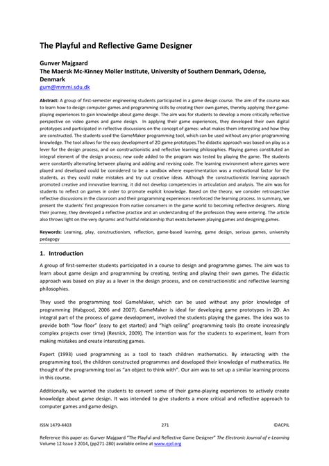 Pdf The Playful And Reflective Game Designer
