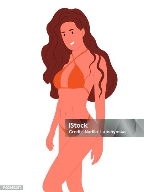 수영복을 입은 젊은 여성이 너무 기뻤습니다 흰색 배경에 격리된 평면 그래픽 벡터 일러스트 레이 션 관광에 대한 스톡 벡터 아트 및 기타 이미지 Istock