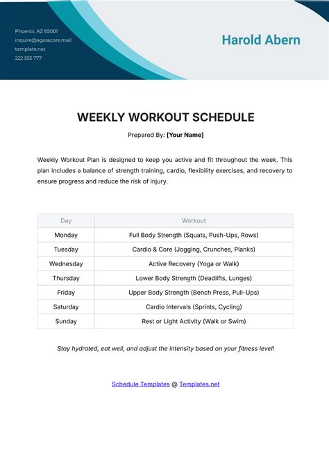 Free Workout Schedule Templates Editable And Printable