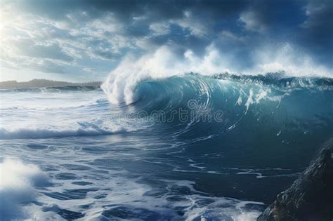 Blue Ocean With Tall Waves Generative Ai Stock Illustration Illustration Of Tail Rolling