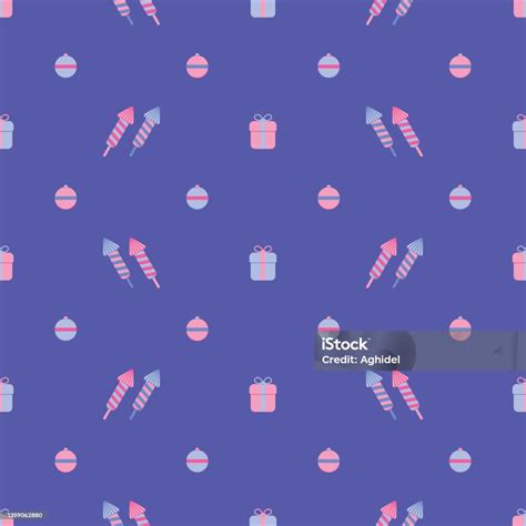 휴일 선물 페타드와 새해 공 벡터 원활한 패턴 축제 반복적 인 배경 색상 그림 패브릭 스와트 포장지 인사말 카드 초대를위한 플랫 디자인 템플릿 0명에 대한 스톡 벡터 아트