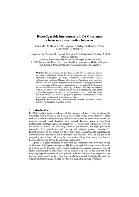 Pdf Reconfigurable Interconnects In Dsm Systems A Focus On Context