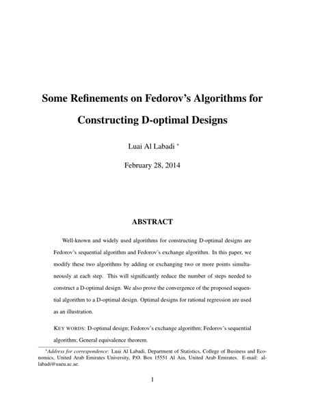 Pdf Some Refinements On Fedorovs Algorithms For Constructing D