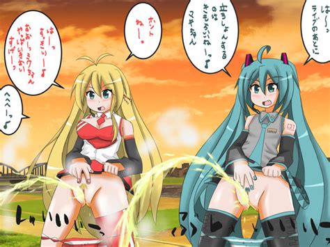 rule 34 blue panties hairy pussy hatsune miku outside panties down peeing peeing outside