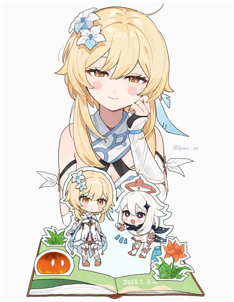 Lumine And Paimon Genshin Impact Drawn By Q Oshikuraq Danbooru