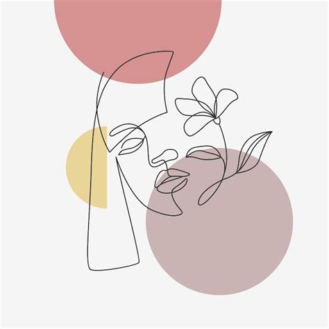 최소한의 라인 아트 스타일의 여성 얼굴과 꽃 프리미엄 벡터