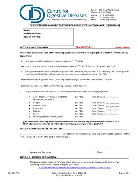 Fillable Online Questionnaire And Declaration For Cdd Fax Email