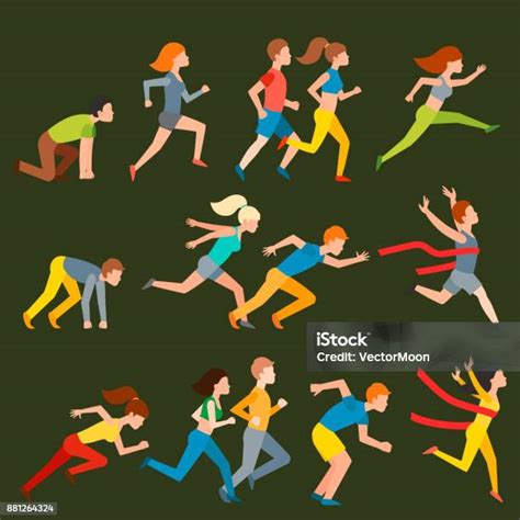여름 조깅 운동 실행된 남자 사람들이 그들의 건강 한 라이프 스타일 벡터 일러스트 레이 션 운동 즐기는 러너 스포츠 건강한 생활방식에 대한 스톡 벡터 아트 및 기타 이미지