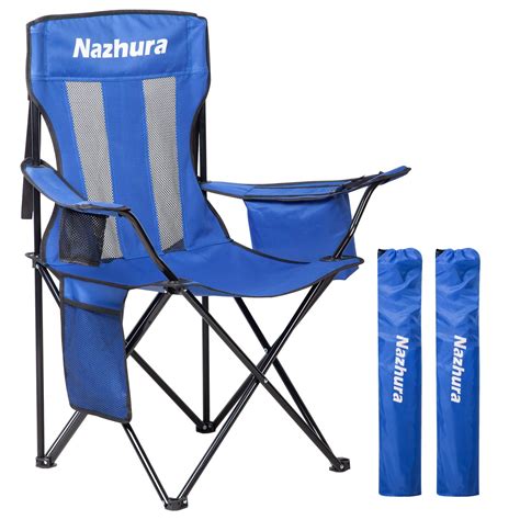 Outdoor Folding Chairs 2 Pack With Cooler Pocket Ergonomic Cushioned