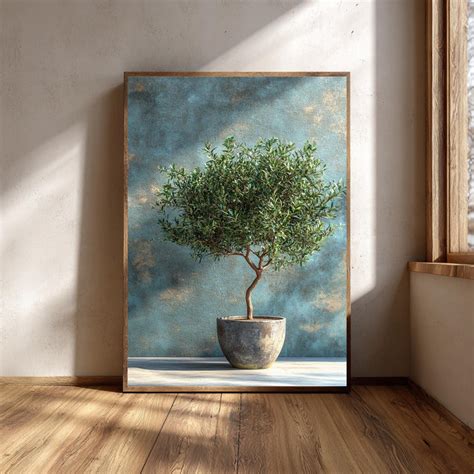 Olive Tree Poster Art Rustic Potted Olive Illustration Nature