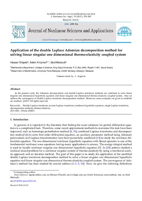 Pdf Application Of The Double Laplace Adomian Decomposition Method For Solving Linear Singular