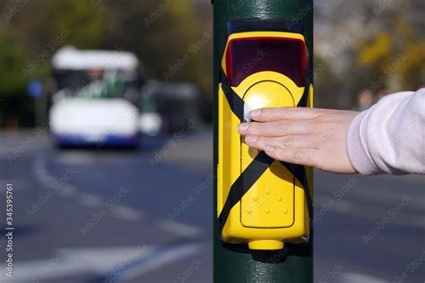 Turned Off Traffic Light Button For Crossing The Roadway With Hand Crossed Pedestrian Yellow