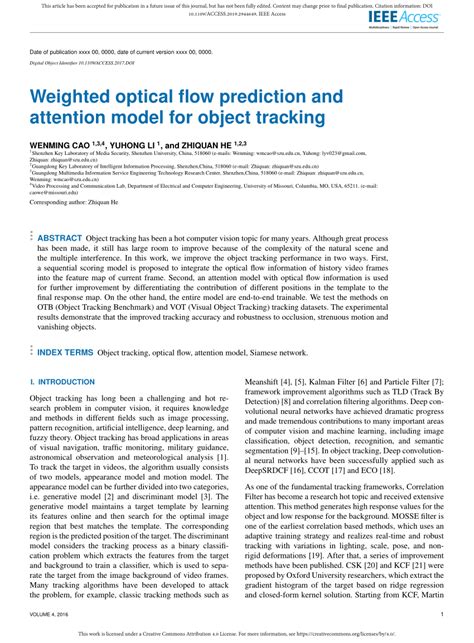 Pdf Weighted Optical Flow Prediction And Attention Model For Object