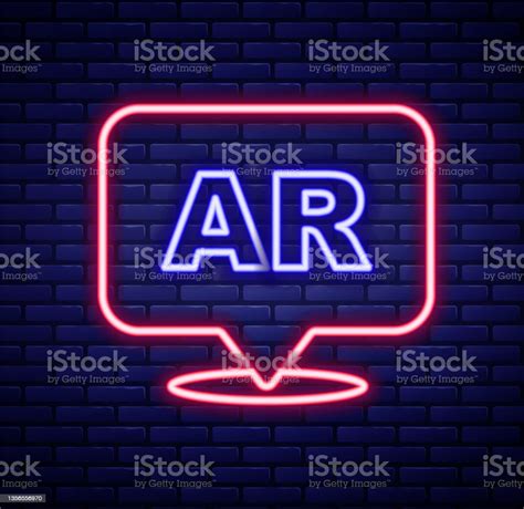 벽돌 벽 배경에 고립 된 빛나는 네온 라인 증강 현실 Ar 아이콘 가상 미래 웨어러블 장치 다채로운 개요 개념 벡터 3차원 형태에 대한 스톡 벡터 아트 및 기타 이미지