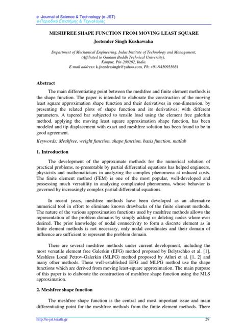 Meshfree Shape Function From Moving Least Square Pdf Finite Element Method Numerical Analysis