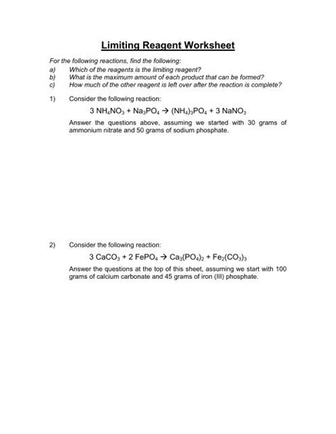 Free Limiting Reactant Worksheet With Answers Download Free Limiting Reactant Worksheet With