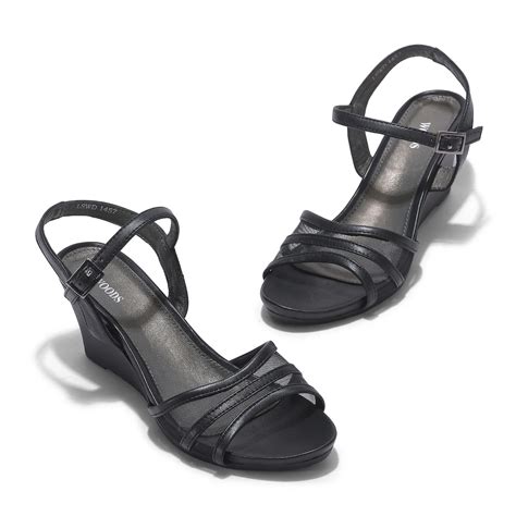 Black Wedge Heel Sandals For Women Thumbnail 2