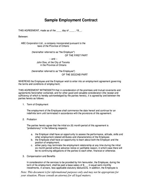 Canada Sample Employment Contract City Form Fill Online Printable Fillable Blank Pdffiller