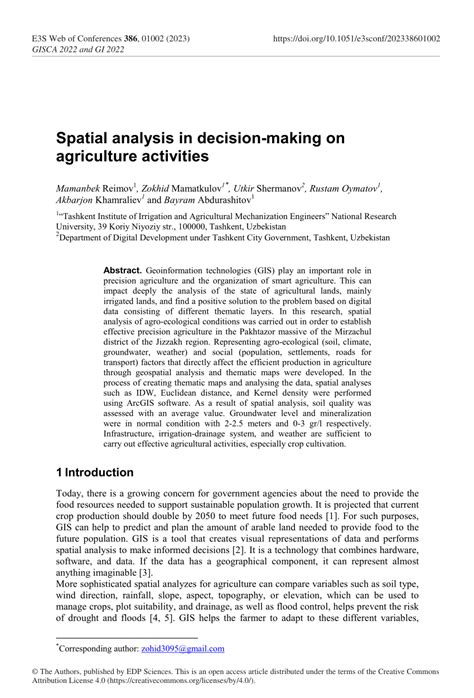 Pdf Spatial Analysis In Decision Making On Agriculture Activities