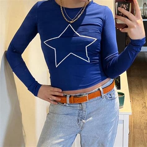 Gorg Blue Top With Star Embroidery Detail Reselling Depop