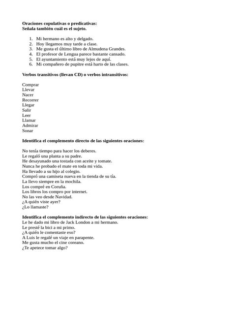 Oraciones Y Complementos En Español Pdf