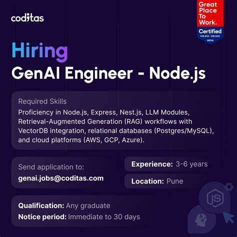 Coditas On Linkedin Hiringnow Nestjs Hiring Genai Nodejs Aiengineer Techjobs Punejobs