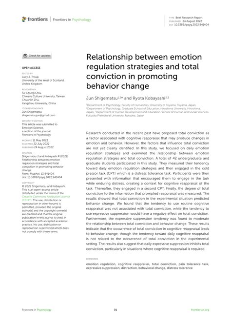 Pdf Relationship Between Emotion Regulation Strategies And Total