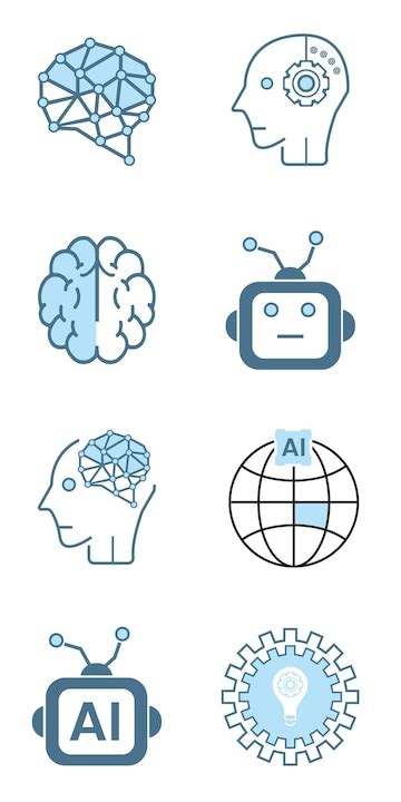 Premium Vector Group Of 8 Ai Icons Symbols Set Of Artificial Intelligence Lined Style