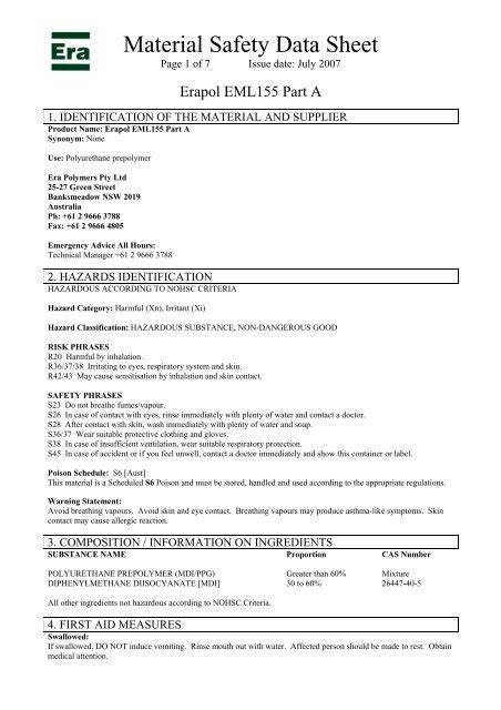 Material Safety Data Sheet Era Polymers 47 Off