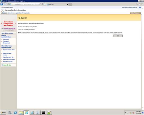 Sharepoint Server Unable To Provision Shared Service Provider