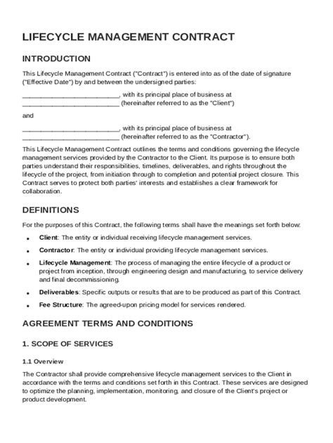 Lifecycle Management Contract Template Fill Out And Sign Online Dochub