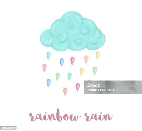 흰색 배경에 고립 된 무지개 색 비 방울과 수채화 스타일 구름의 귀여운 벡터 그림 인쇄 배너 카드 또는 섬유 디자인 유니콘 테마 사진 0명에 대한 스톡 벡터 아트 및 기타