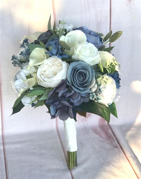 Dusty Blue Wedding Flowers Wedding Bouquet Blue Faux Wedding Flowers