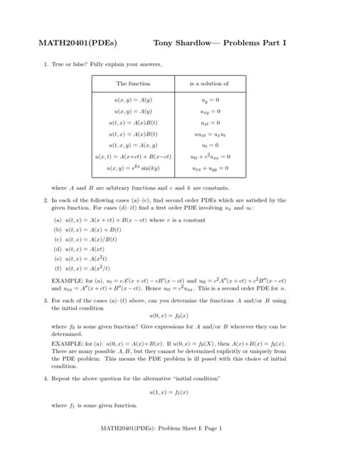 Pdes Problems 1 Partial Differential Equation Multivariable Calculus
