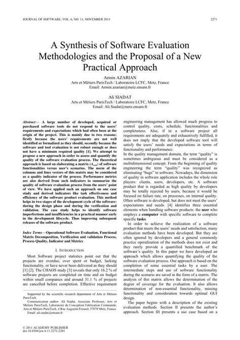 Pdf A Synthesis Of Software Evaluation Methodologies And The Proposal Of A New Practical Approach